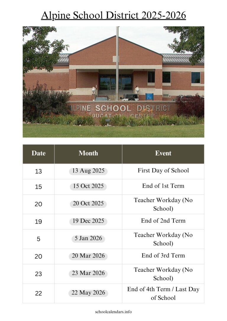 Alpine School District Calendar 2025-2026 [Holidays]