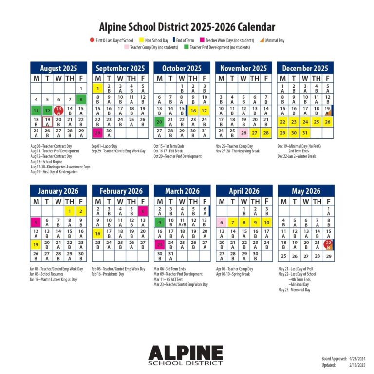 Alpine School District Calendar 2025-2026 [Holidays]