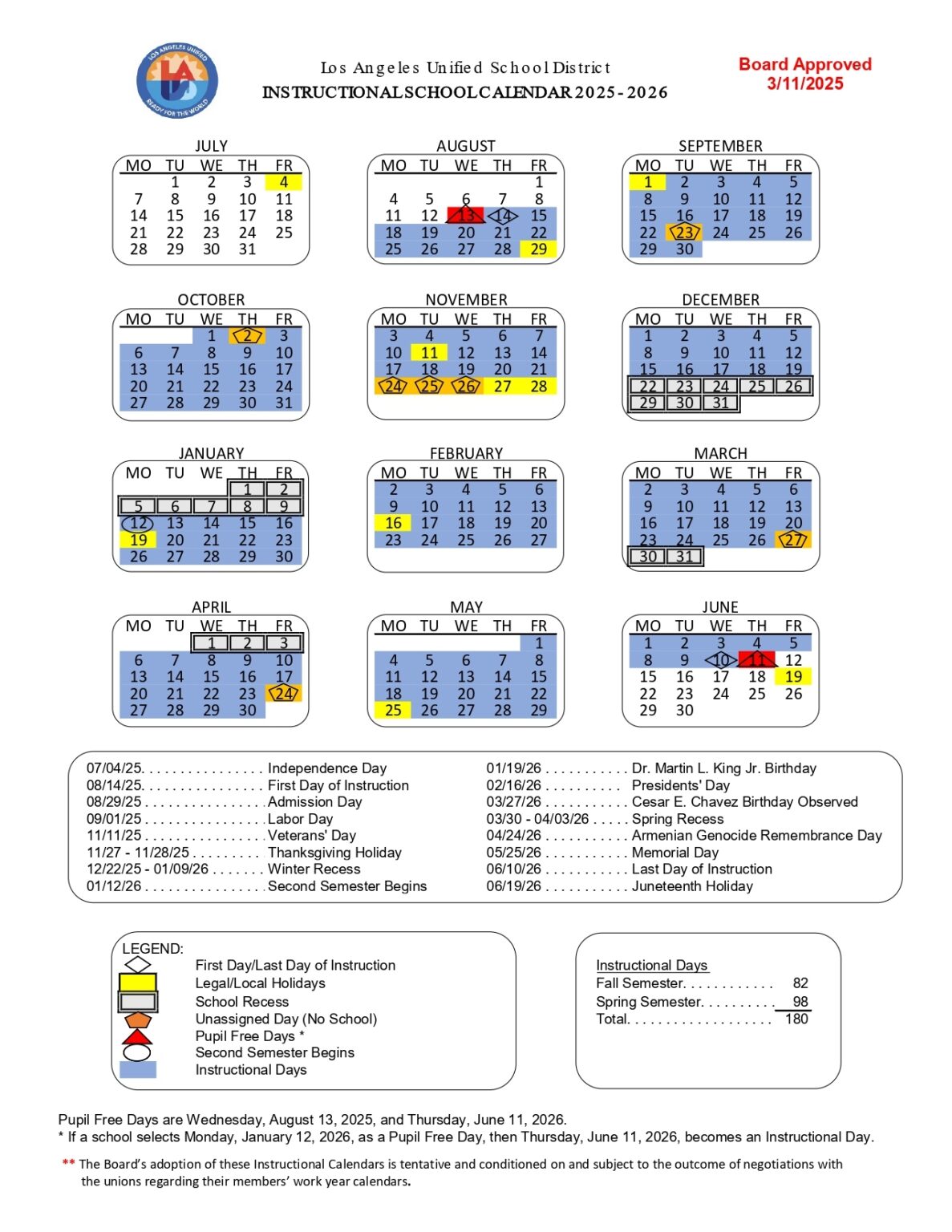 Lausd School Calendar 2025-2026 [Holidays]