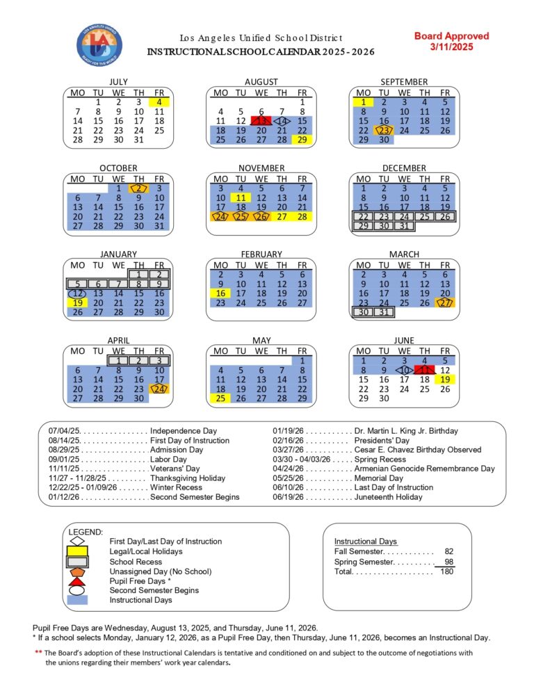 Lausd School Calendar 2025-2026 [Holidays]