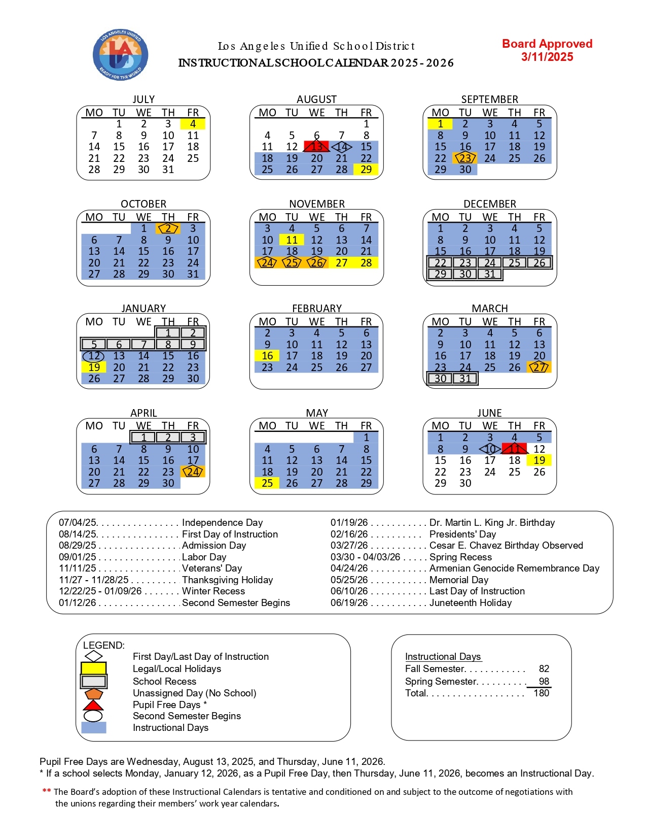 Lausd School Calendar 2025-2026 [Holidays]