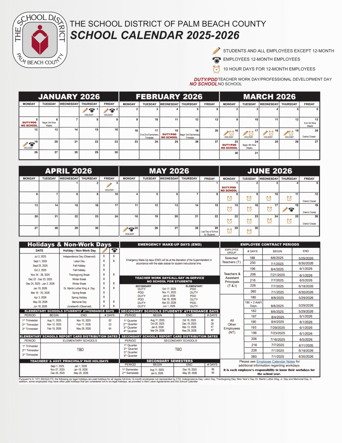 Palm Beach County School Calendar 2025-2026 [Holidays]